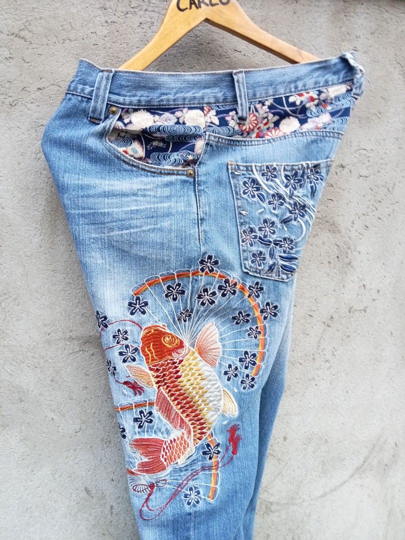 Karakuri japan koi fish jeans, Men's Fashion, Bottoms, Jeans on Carousell