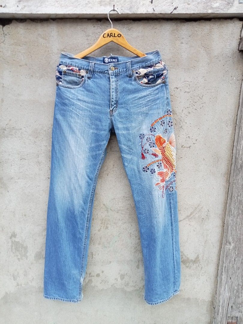 Karakuri japan koi fish jeans, Men's Fashion, Bottoms, Jeans on Carousell