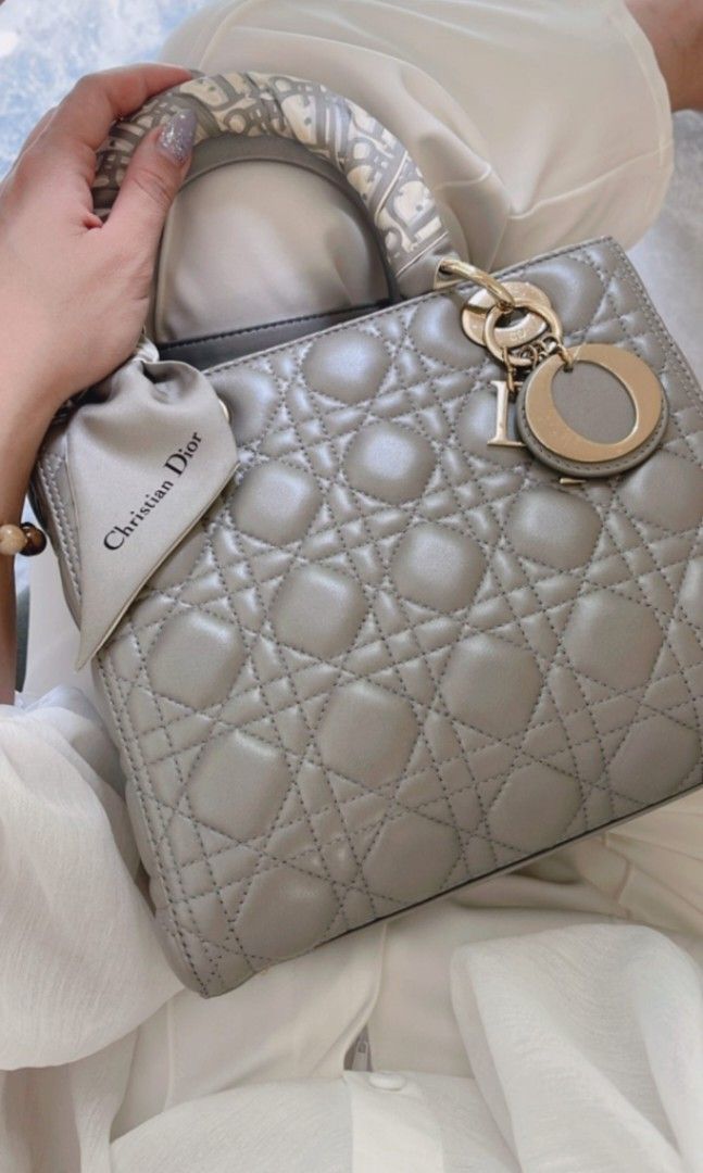 Lady Dior Medium in Pearl Gray, Luxury, Bags & Wallets on Carousell