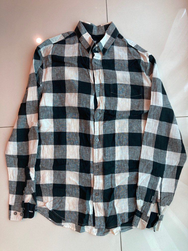 Linen Checkers Shirt, Men's Fashion, Tops & Sets, Formal Shirts on ...