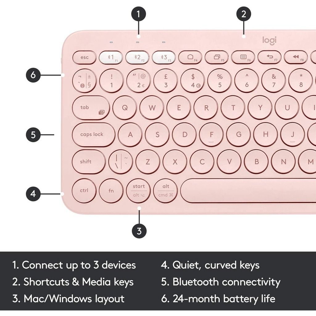 Logitech K380 Bluetooth Wireless Keyboard, compact size with colorful ...