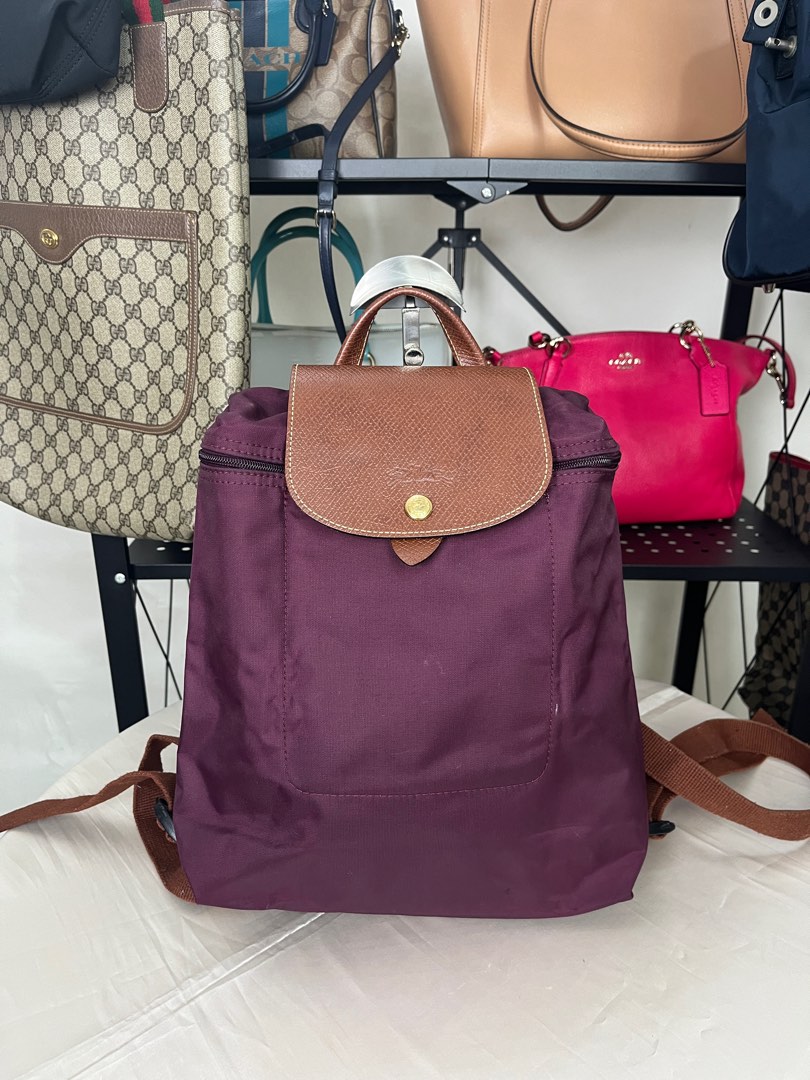 Longchamp Purple Le Pliage Nylon Zip Top Mini Bag, Women's Fashion ...