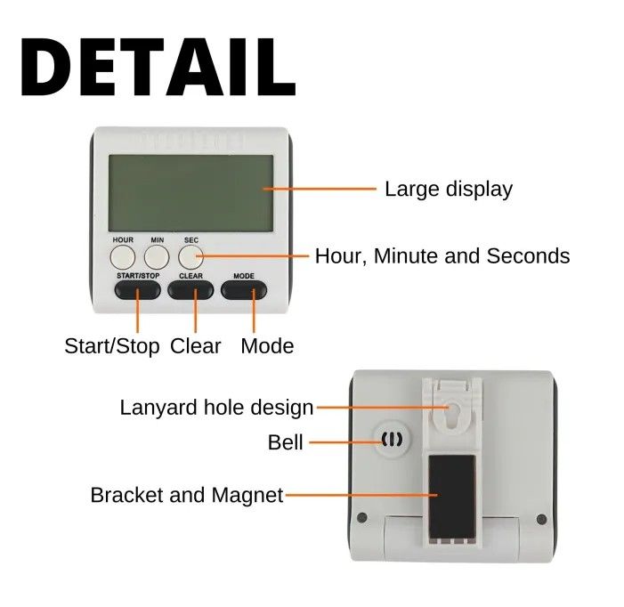 Magnetic Digital Kitchen Timer 24 Hours Count Up Down Alarm Clock Timer ...
