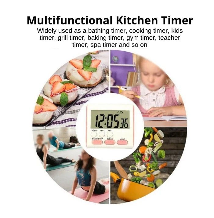Magnetic Digital Kitchen Timer 24 Hours Count Up Down Alarm Clock Timer ...
