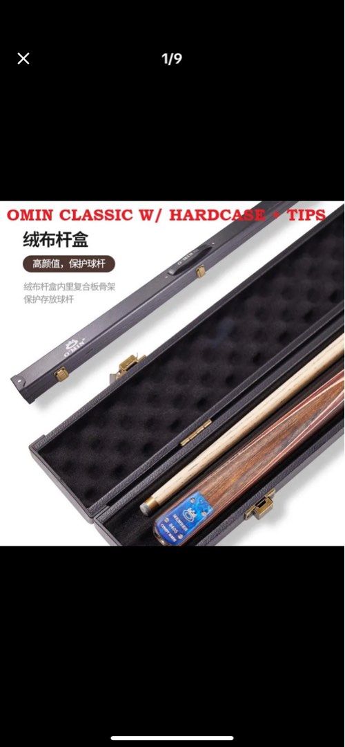 Omin classic snooker cue 3/4 structure 10mm with hard case chalk holder ...
