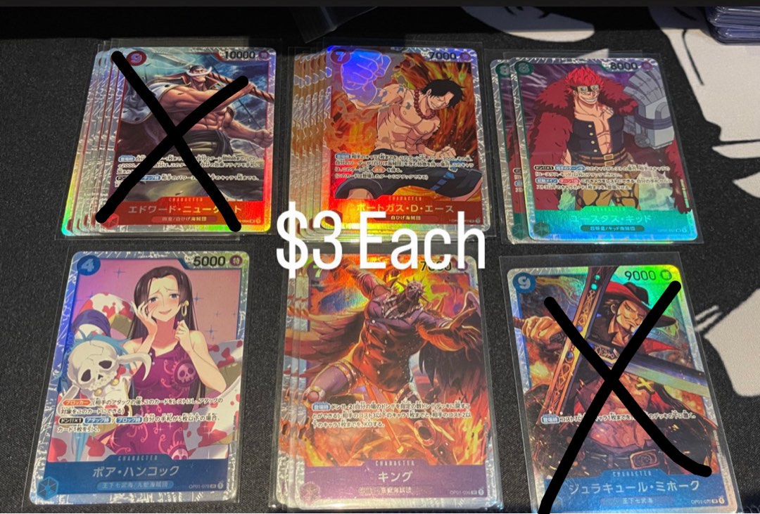 One Piece cards. OP1, OP2, OP3, OP4. One piece whitebeard ace kid mihawk king, Hobbies & Toys ...