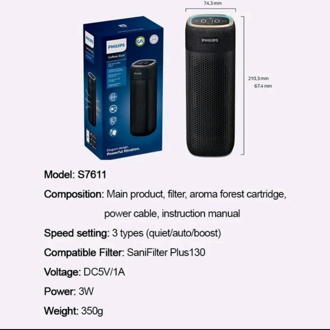 Philips Go Pure Car Air Purifier S7611, Car Accessories, Accessories on ...