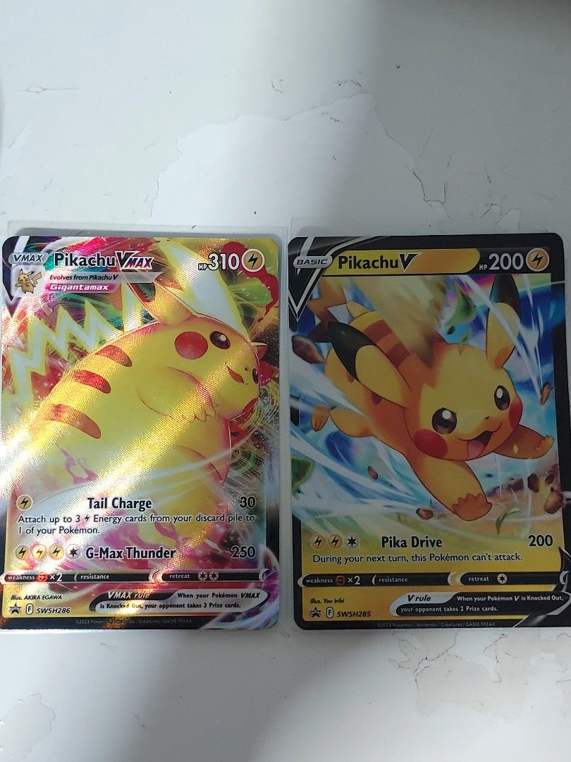Pokemon Pikachu v and vmax swsh285 swsh286 card bundle, Hobbies & Toys ...