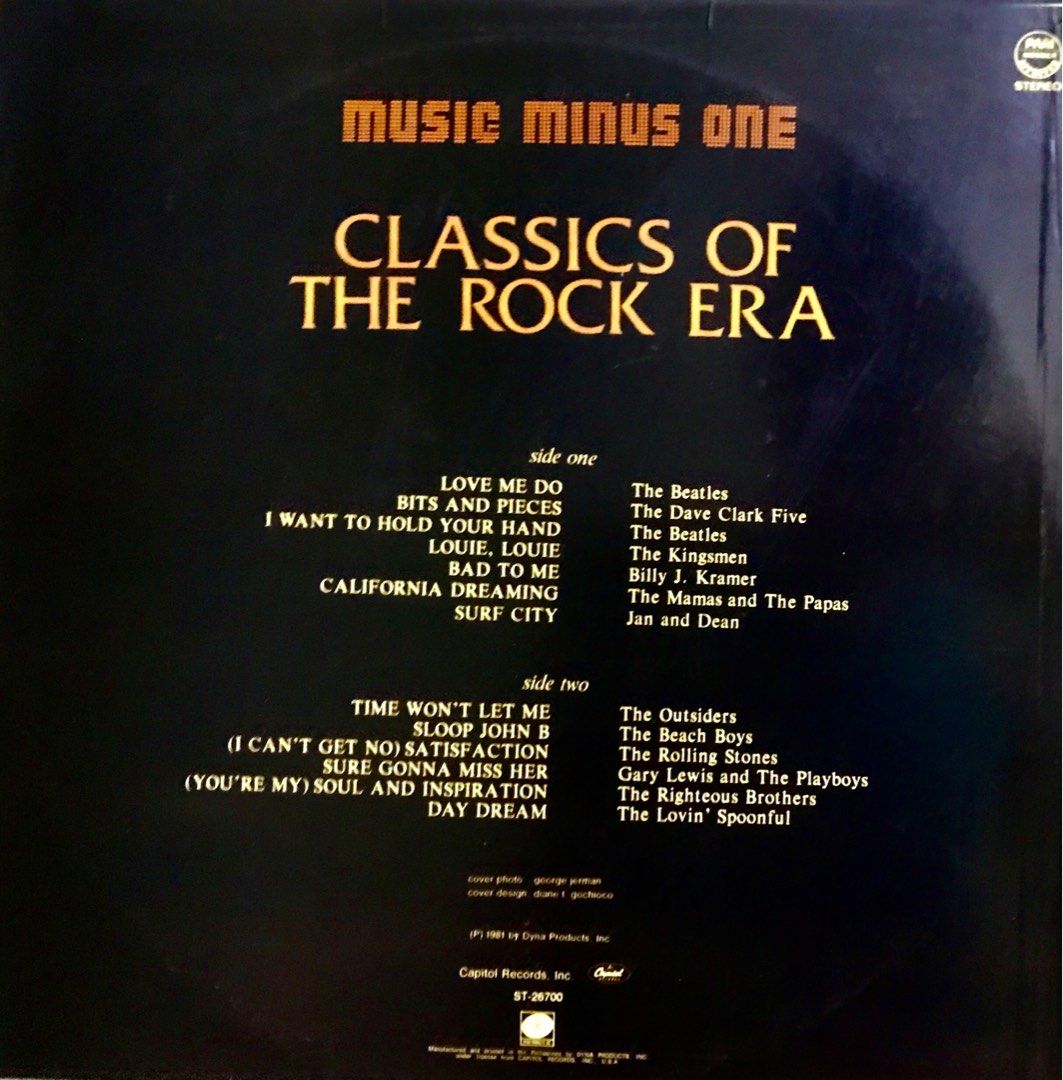 POP ROCK HITS OF THE SIXTIES MUSIC MINUS ONE LP CLASSICS FROM THE ROCK ...
