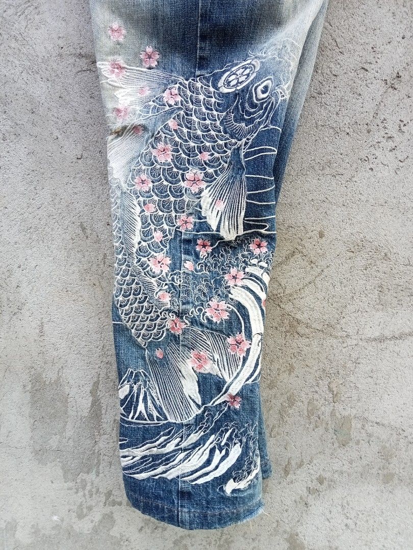 Random japan koi fish jeans, Men's Fashion, Bottoms, Jeans on Carousell