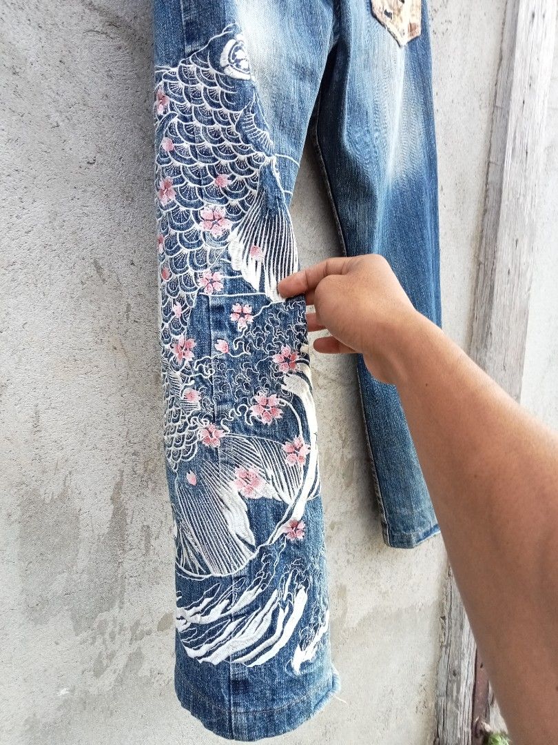 Random japan koi fish jeans, Men's Fashion, Bottoms, Jeans on Carousell