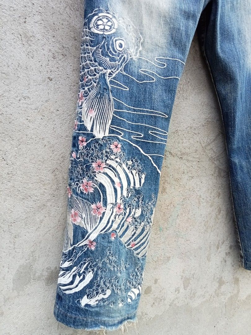 Random japan koi fish jeans, Men's Fashion, Bottoms, Jeans on Carousell