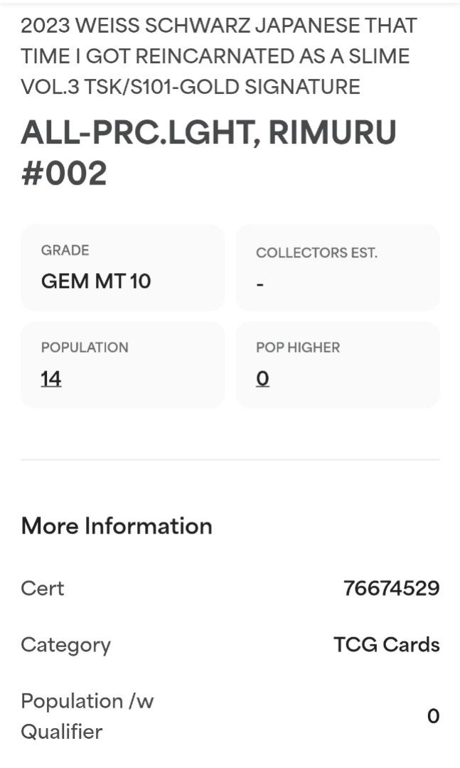 Rimuru Sp Reincarnated as a slime vol.3 psa 10 Japanese weiss schwarz POP 14, Hobbies & Toys ...