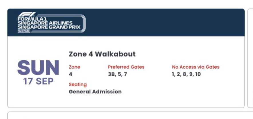 Sg F1 Grand Prix Sunday Zone 4 Walkabout Single Ticket, Tickets ...