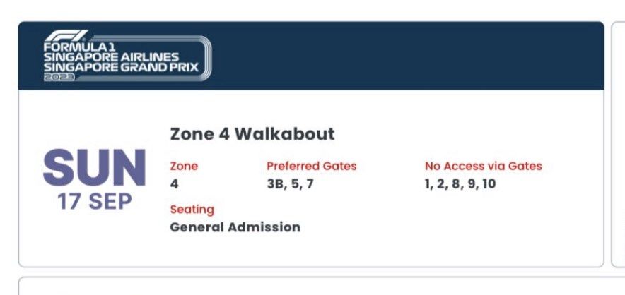 Sg F1 Grand Prix Sunday Zone 4 Walkabout Single Ticket, Tickets ...