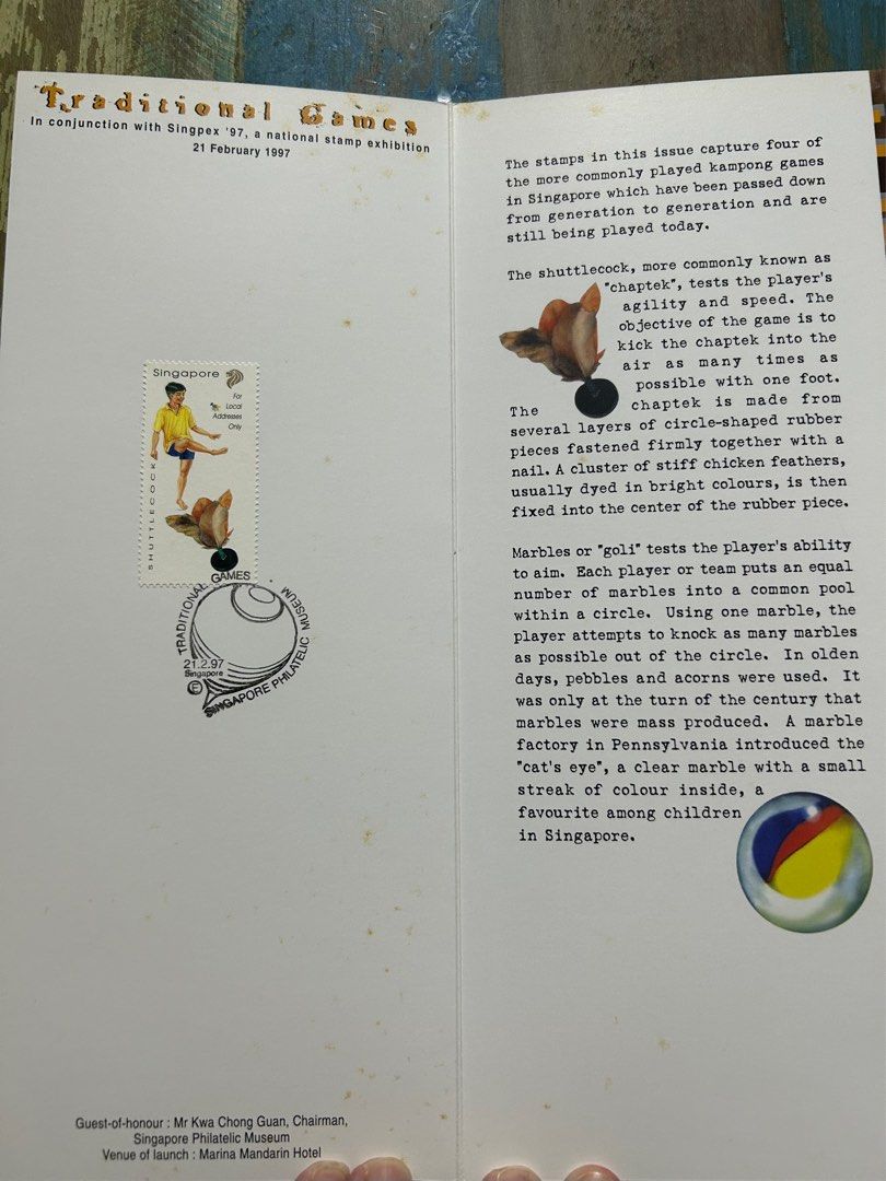 Singapore stamp 1997 traditional games pack by Philatelic Museum ...