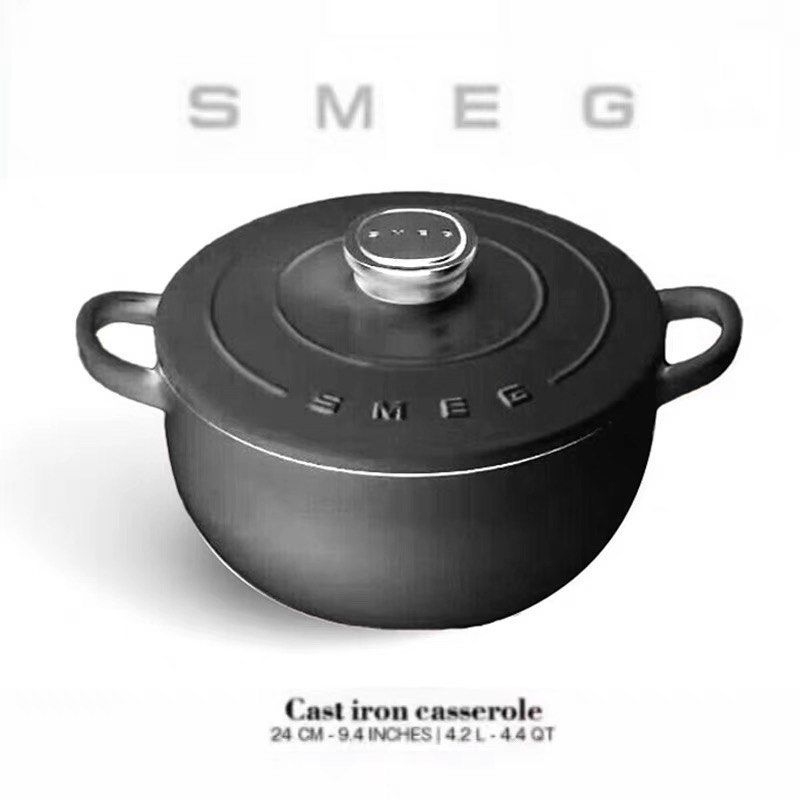 SMEG 24cm Enamel-Coated Cast Iron Casserole Pot 4.2L (5 Colours), TV ...