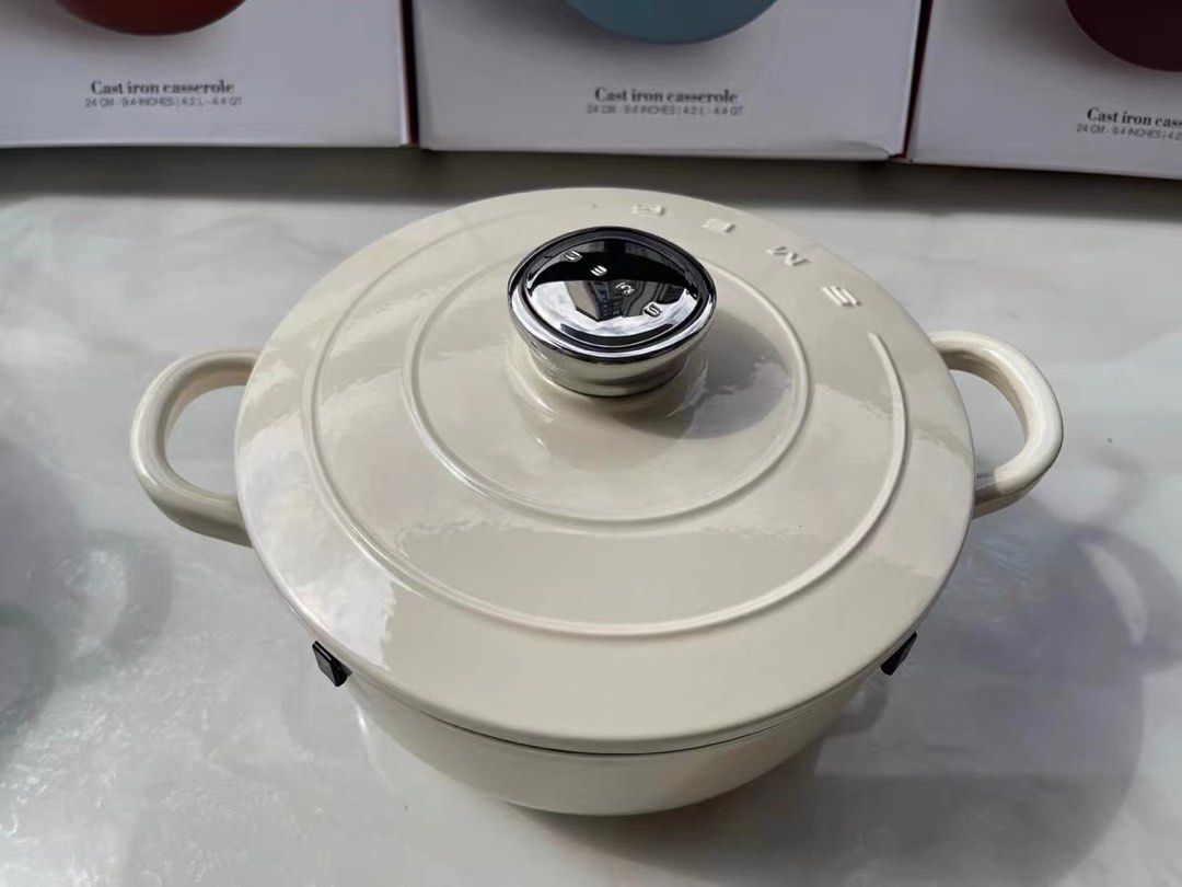 SMEG 24cm Enamel-Coated Cast Iron Casserole Pot 4.2L (5 Colours), TV ...