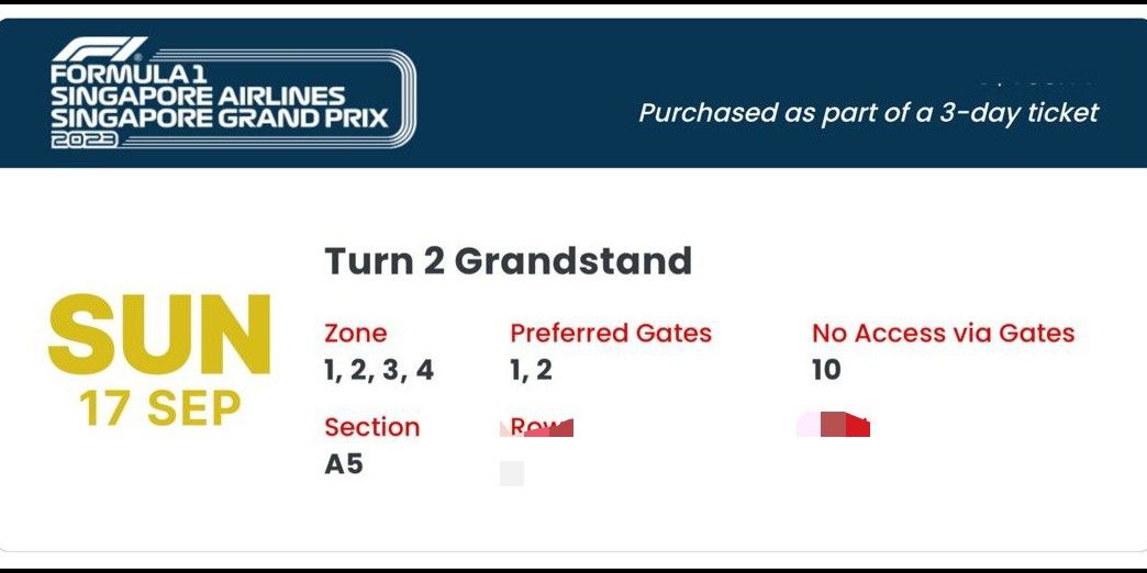 F1 Sunday Race Turn 2 Grandstand Tix ( One Tix), Tickets & Vouchers ...