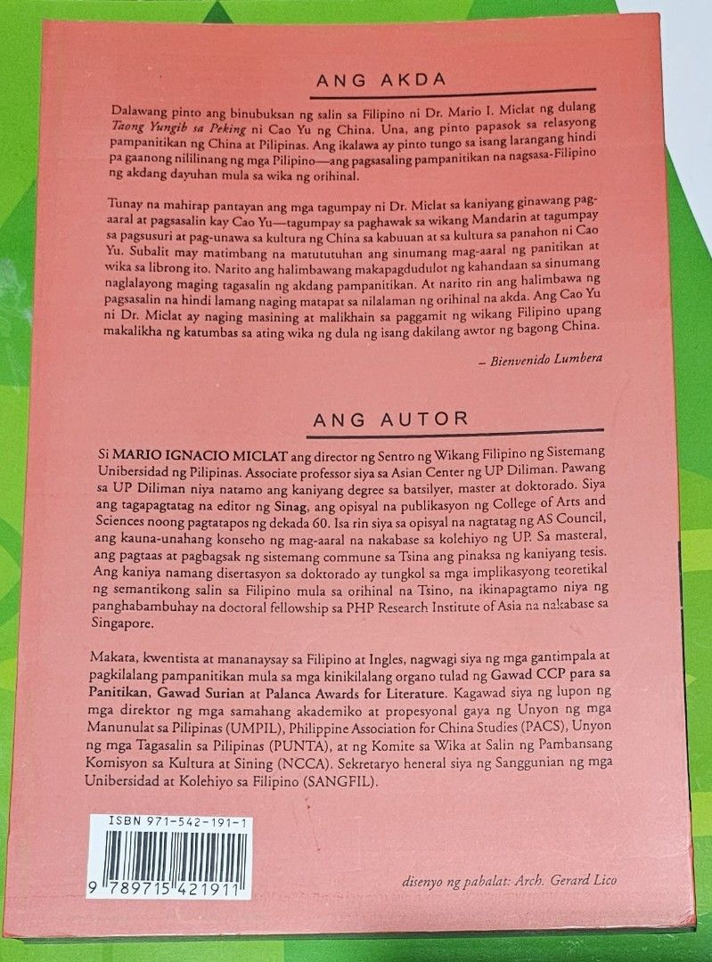 Taong Yungib ng Peking - Cao Yu salin ni Mario Miclat, Hobbies & Toys ...