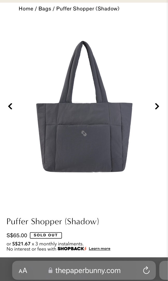 TPB Puffer Shopper in Shadow, Women's Fashion, Bags & Wallets, Tote Bags on Carousell