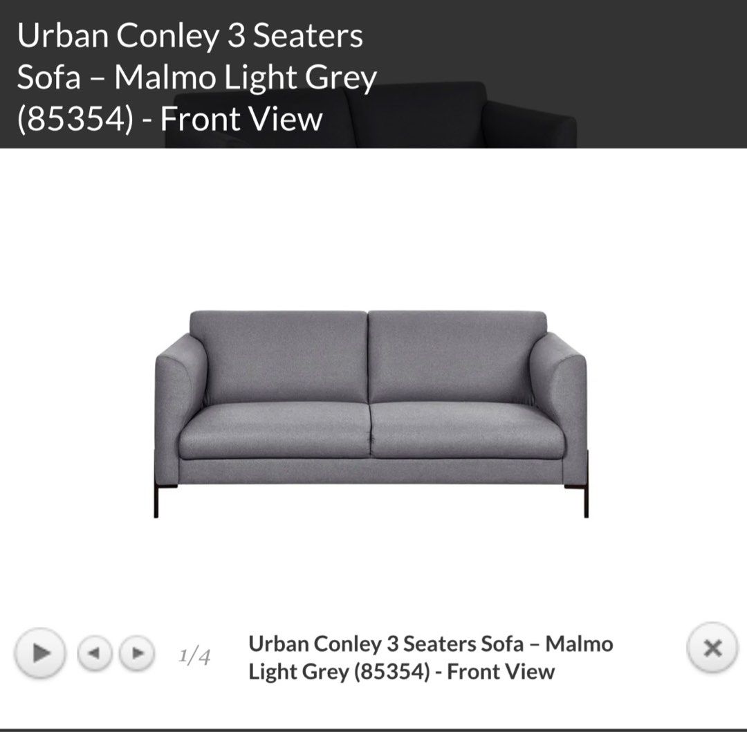 Urban Conley 3-4 Seater Sofa - Malmo Light Grey, Furniture & Home Living, Furniture, Sofas on ...