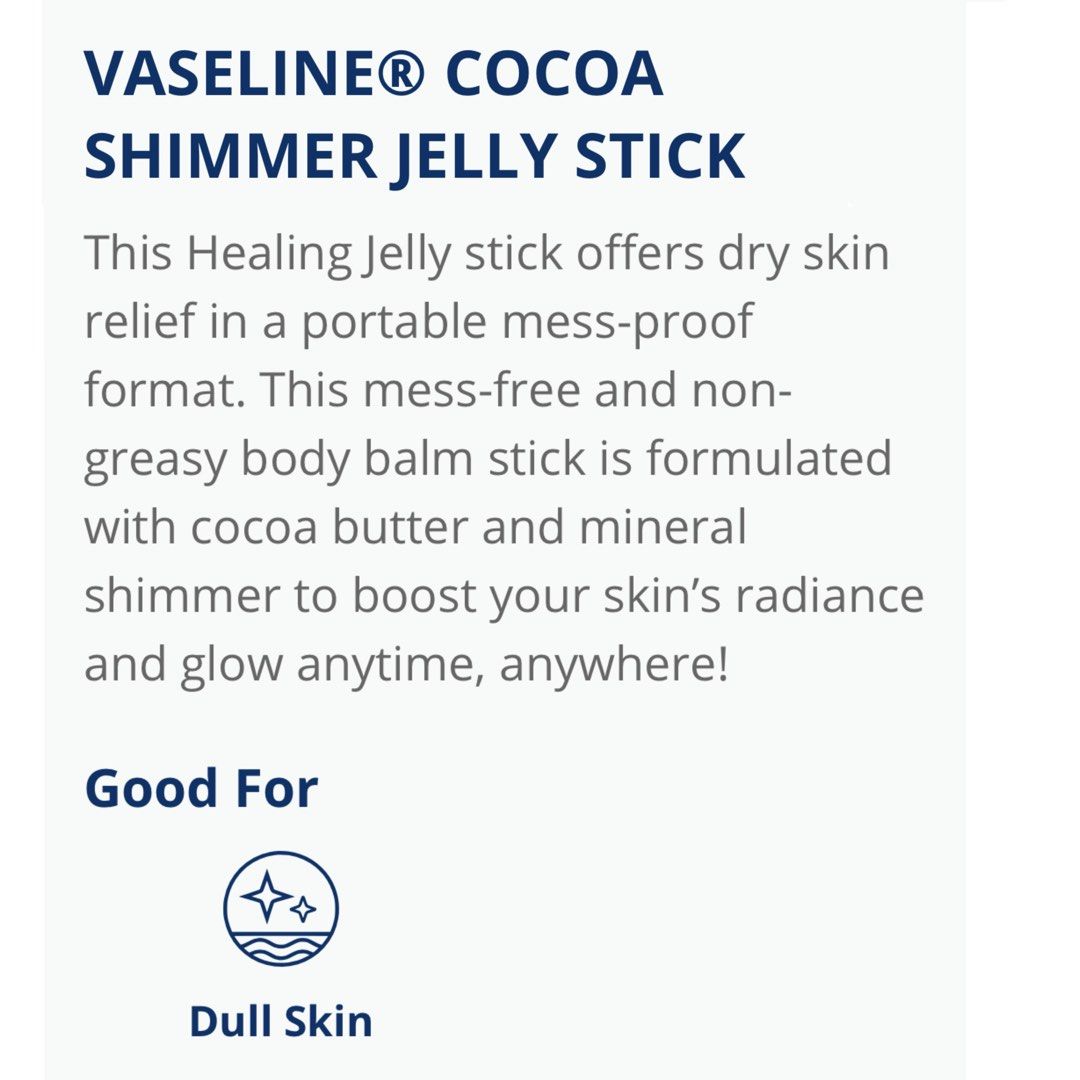 Vaseline Healing Jelly Refreshing / Cocoa Shimmer Stick Body ...