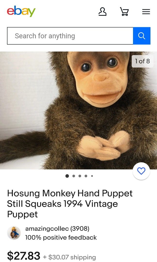 VINTAGE 1994 HOSUNG REALISTIC MONKEY HAND PUPPET IN AVIATOR / PILOT ...