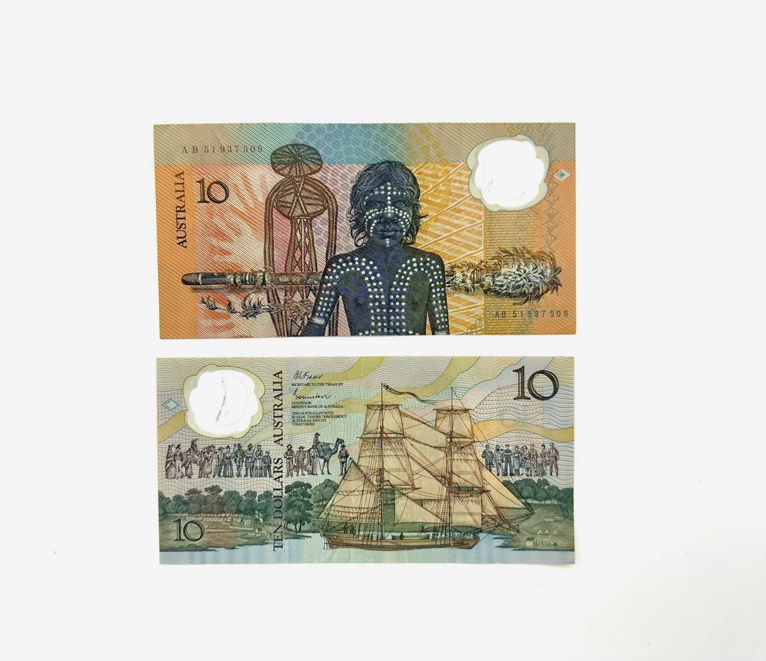 Vintage Australian Bank Notes - AUD10 - Captain Cook's Ship Aboriginal ...