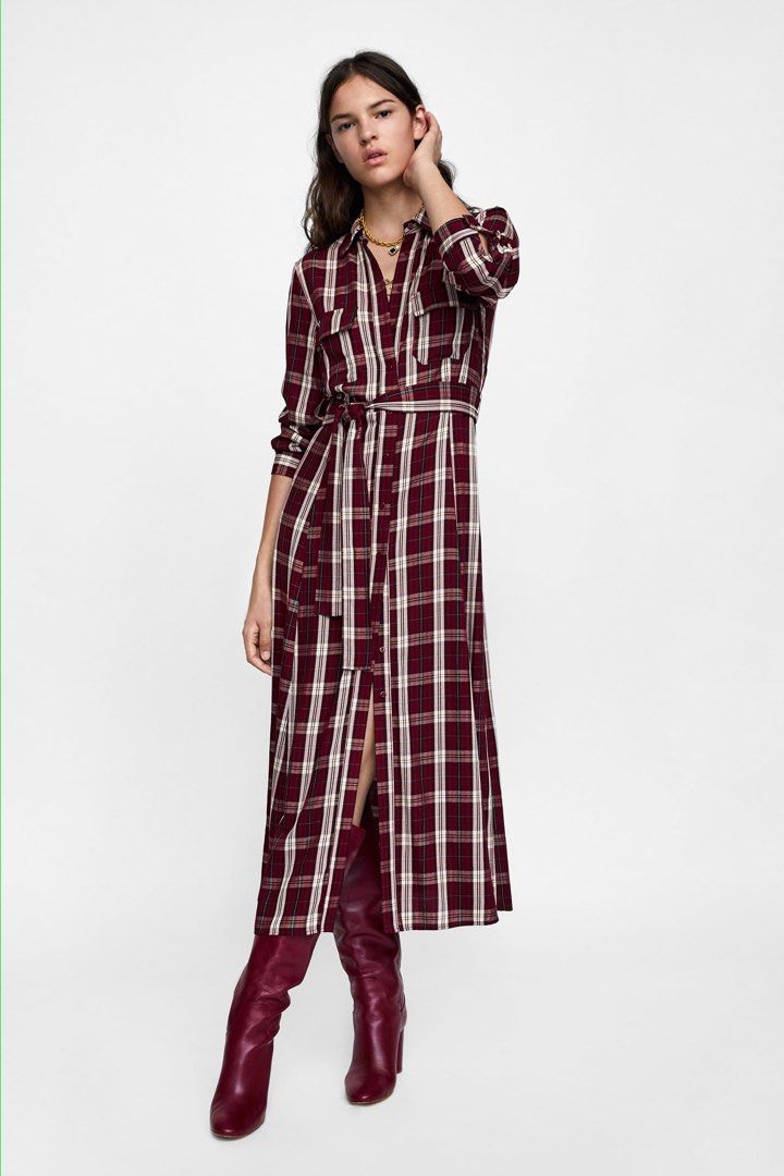 Zara Red Checkered Maxi Dress, Women's Fashion, Dresses & Sets, Dresses ...