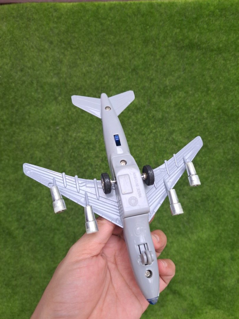 7" Diecast Toy passenger airplane jet 747 look alike plane blue PULL ...
