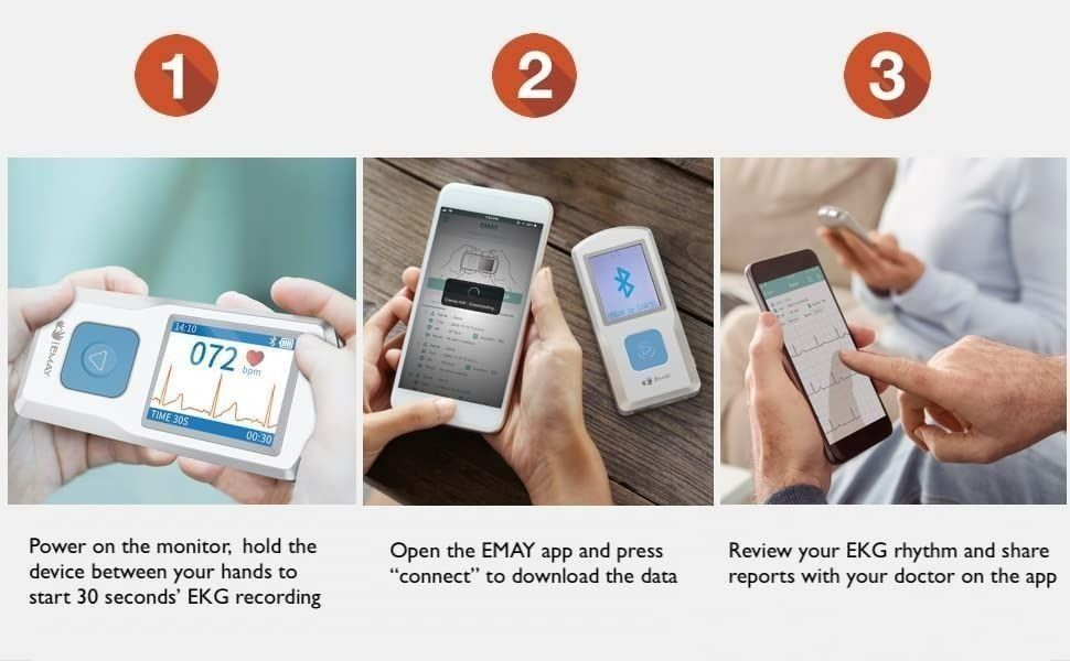 [989A] EMAY Bluetooth Portable ECG/EKG Monitor (for iPhone & Android ...