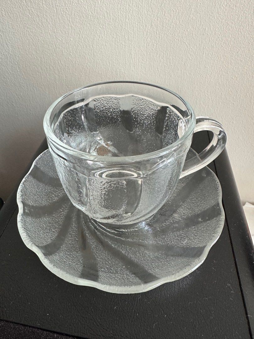 Arcoroc glass coffee cup with saucer, Furniture & Home Living ...