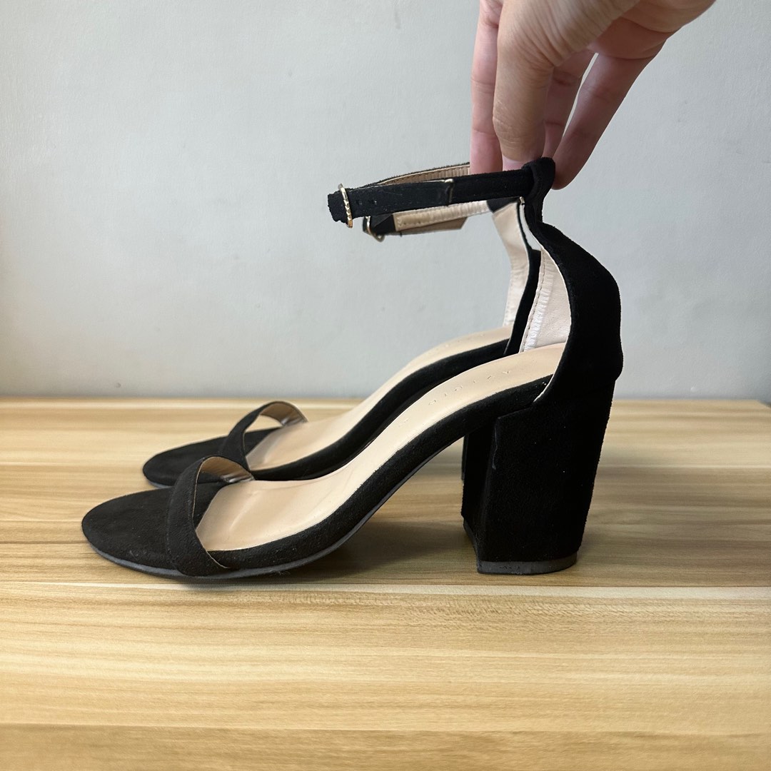 AZTRID Thea Suede Chunky Heels with Removable Ankle Straps in Black ...