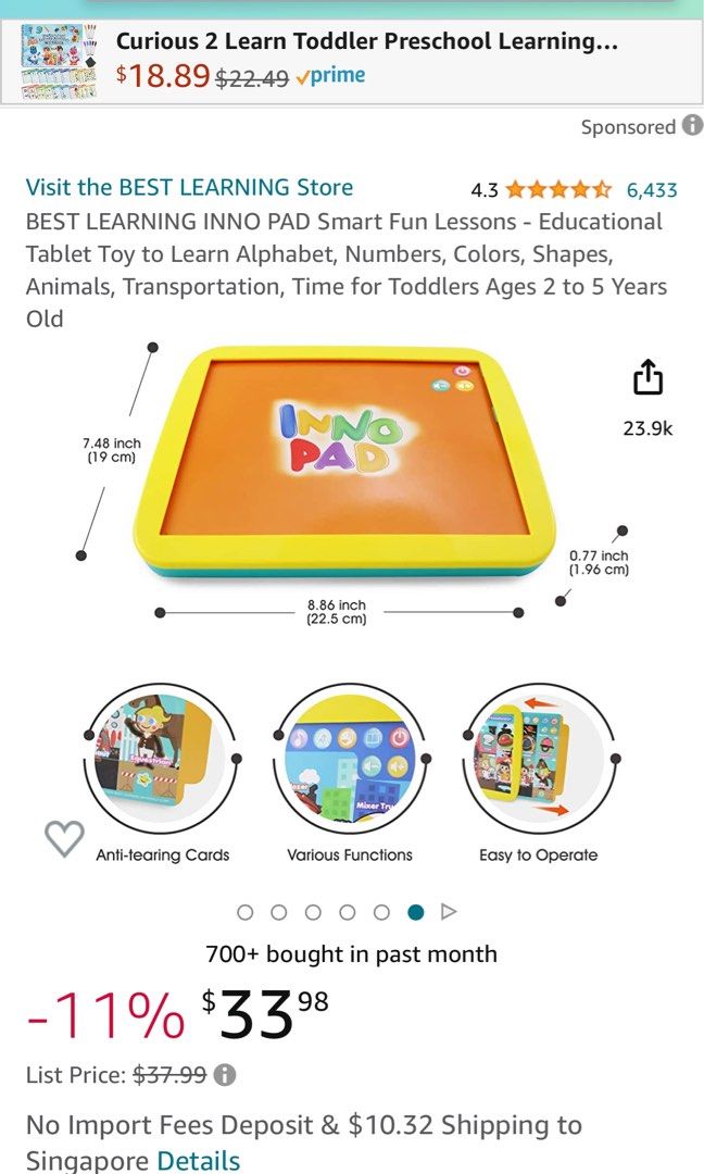 BEST LEARNING INNO PAD Smart Fun Lessons - Educational Tablet Toy to ...