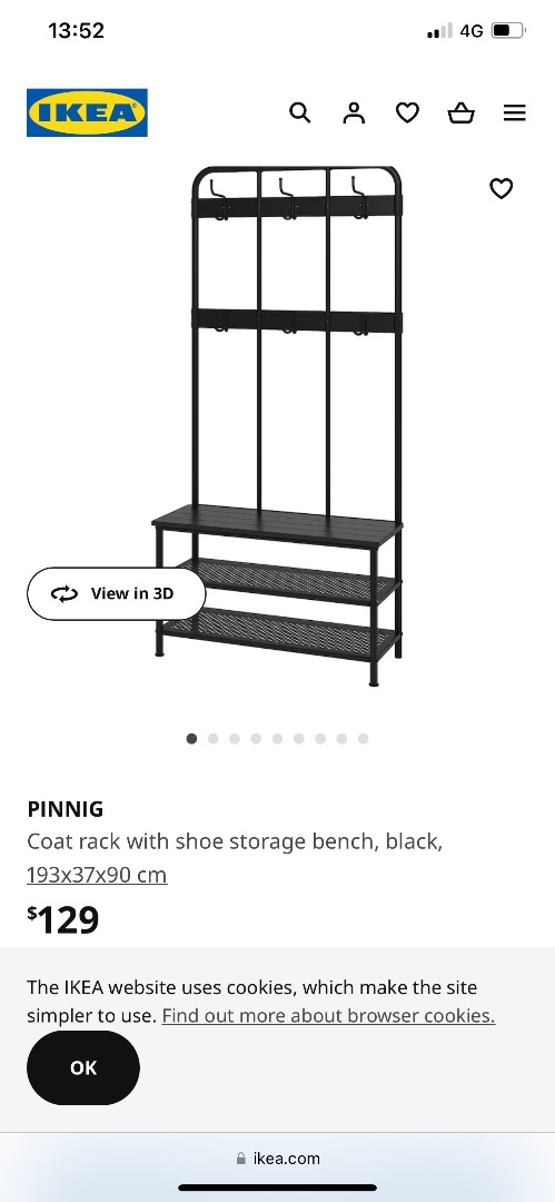 Coat rack with shoe storage bench, black, ikea , Furniture & Home ...