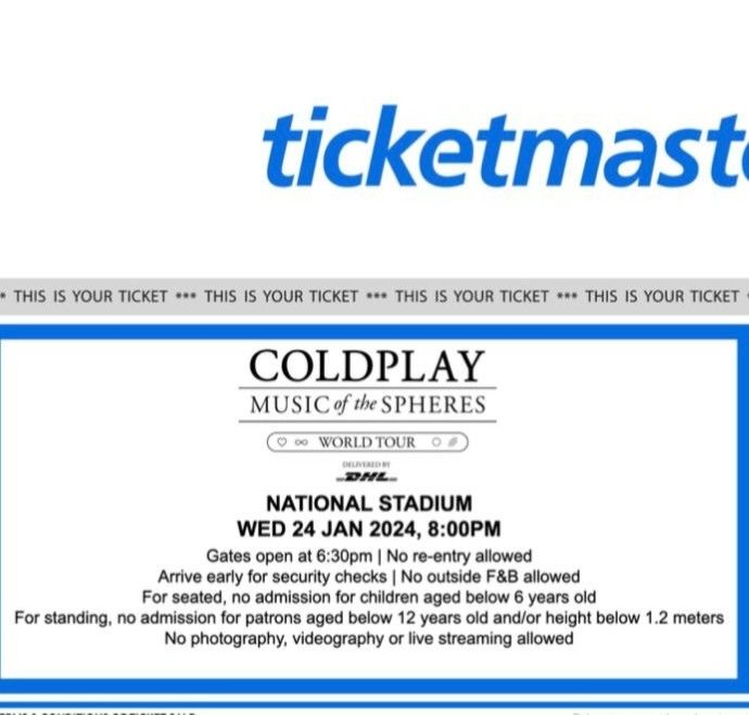 Coldplay 24 Jan 2024 Cat 1, Tickets & Vouchers, Event Tickets on Carousell
