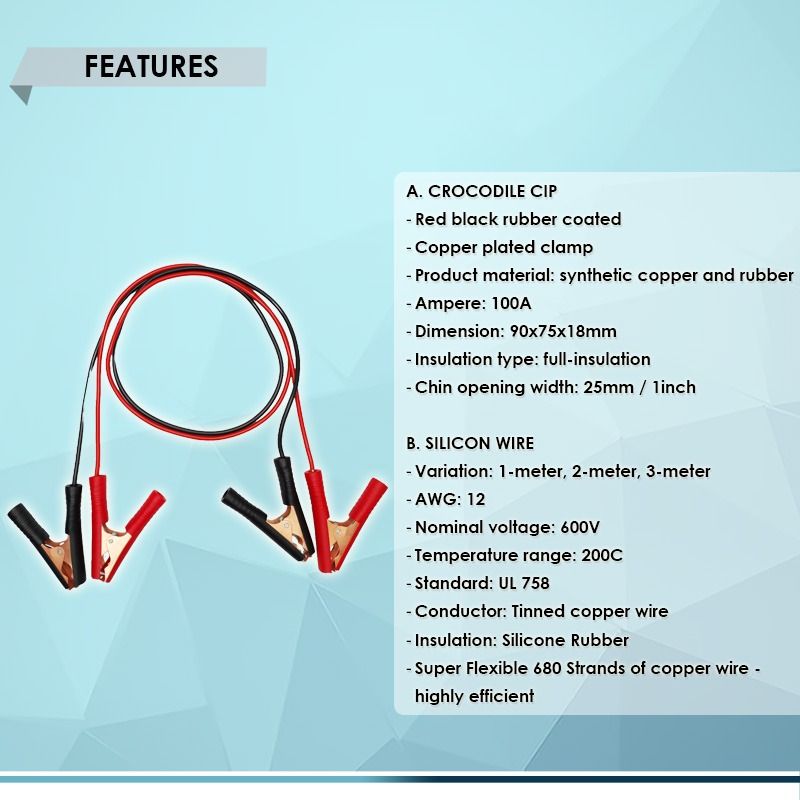 CROCODILE CLAMP to CROCODILE CLAMP 100A, #12-AWG SILICONE WIRE, BEST ...