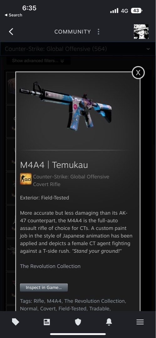 CSGO M4A4 Temukau FT, Video Gaming, Video Games, Others on Carousell