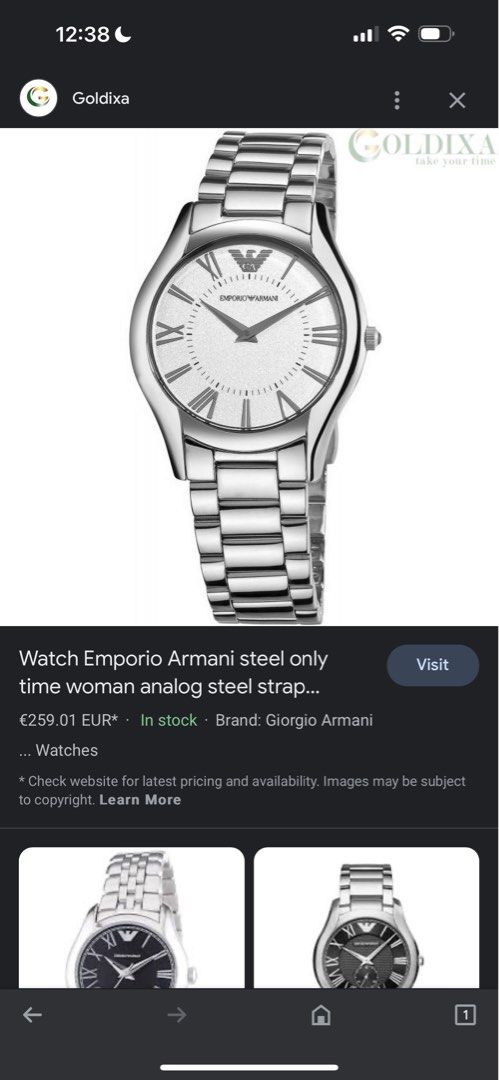 Emperio Armani All Steel Original Watch, Women's Fashion, Watches ...