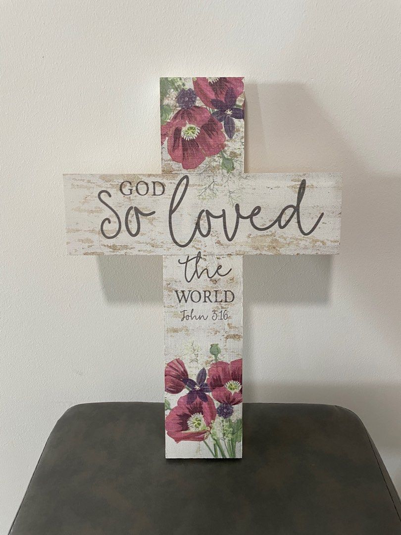 Floral Cross Bible Verse, Furniture & Home Living, Home Decor, Wall ...