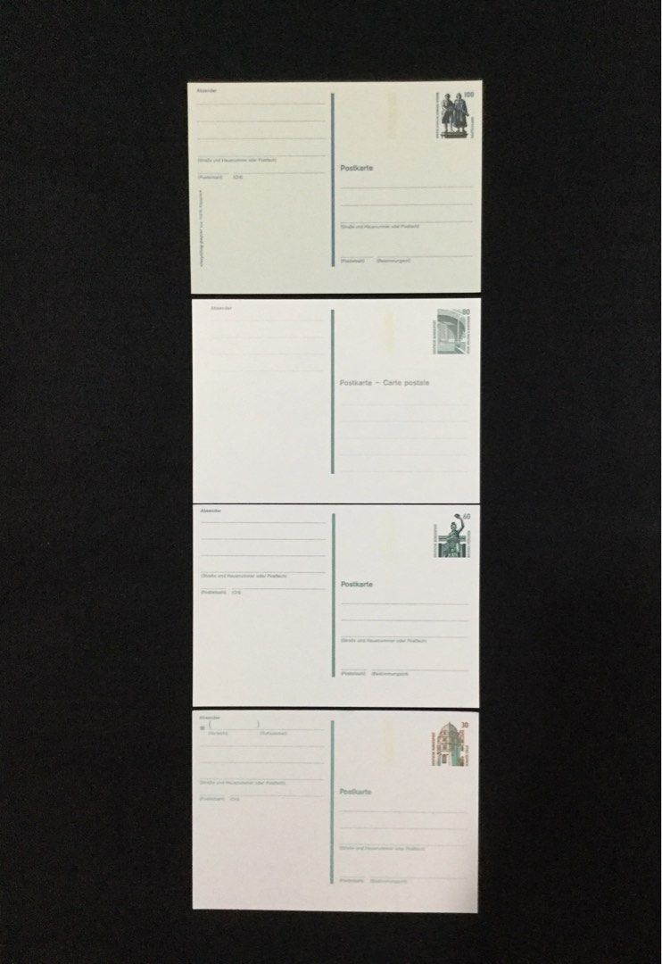 Germany-Postal Stationery Four Prepaid Postcards Unused (Stamps Printed ...