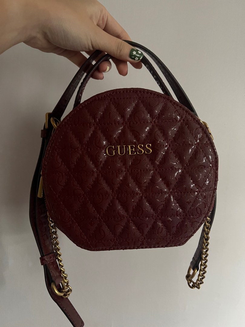 [Authentic] Guess round maroon sling bag, Luxury, Bags & Wallets on ...