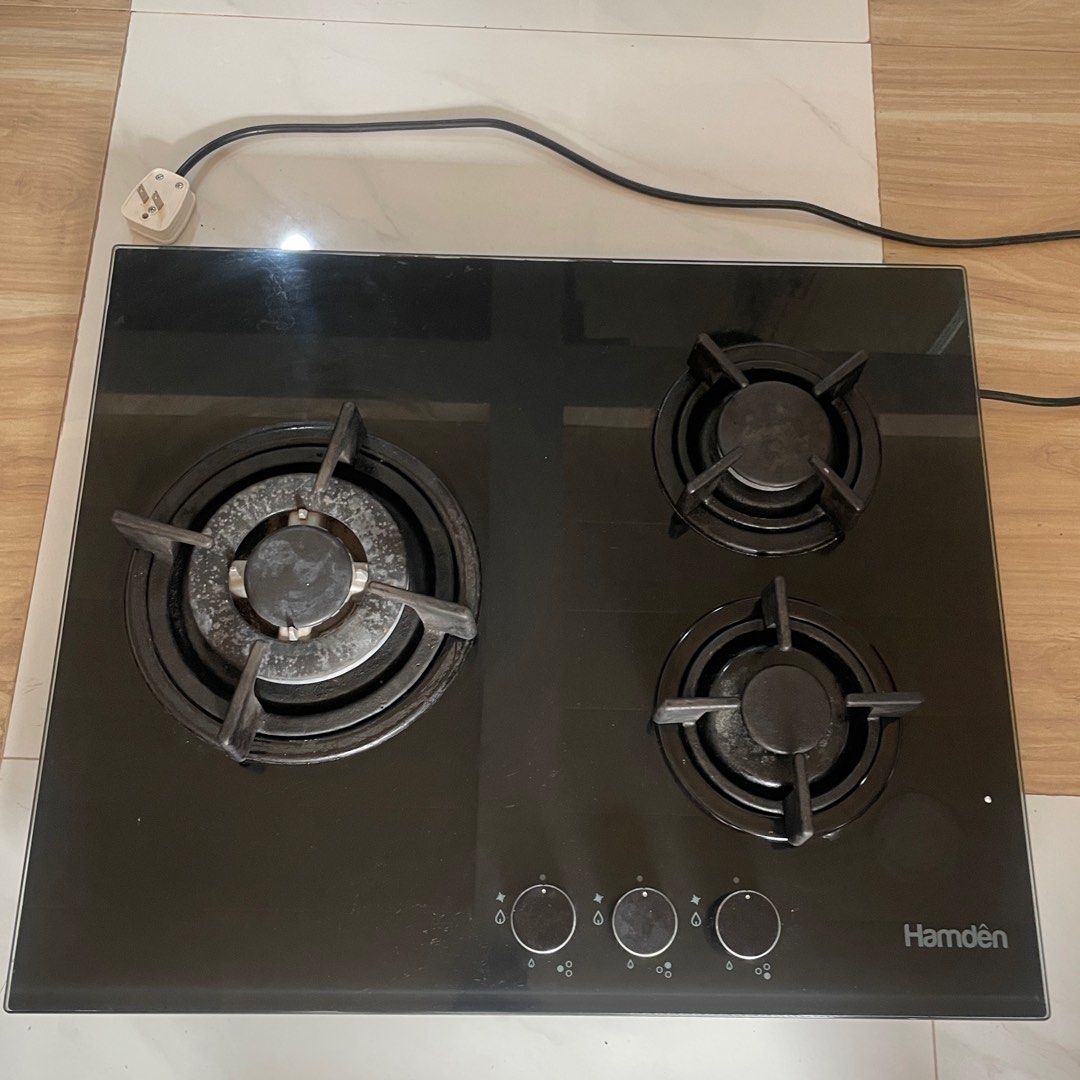 HAMDEN 3 Gas Burner Black Tempered Glass Kitchen Gas hob 60×60cm, TV ...