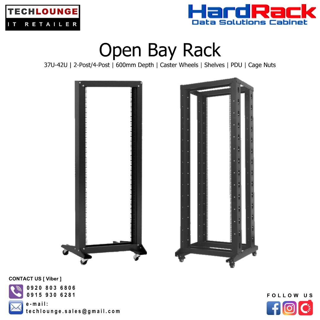 HARDRACK Open Bay Rack - 37U/42U, 2-Post/4-Post, 600mm(W) x 600mm(D ...