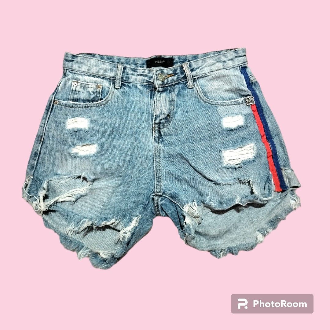 highwaist tattered ripped shirts denim, Women's Fashion, Bottoms ...