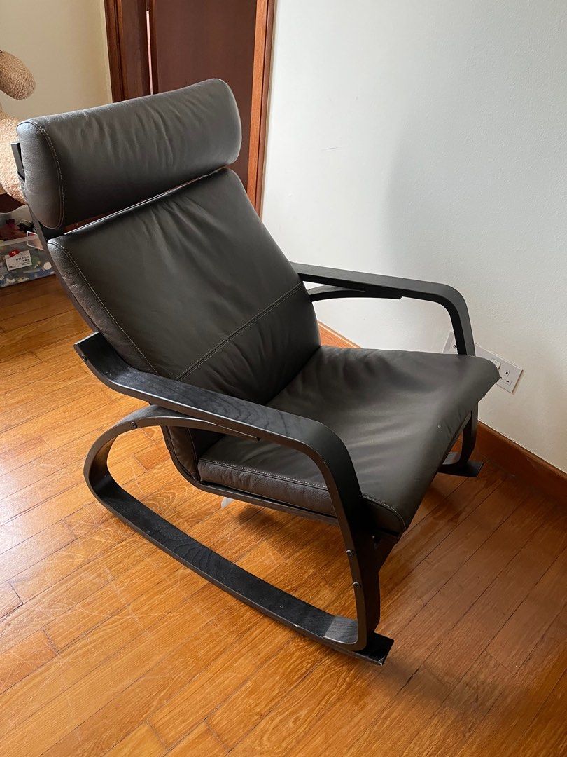 Ikea Poang Leather rocker chair, Furniture & Home Living, Furniture ...