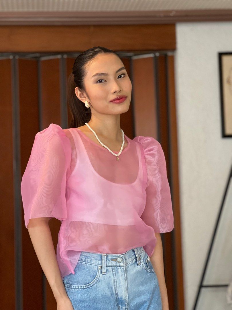 Katha filipiniana topper modern filipiniana hot pink, Women's Fashion ...