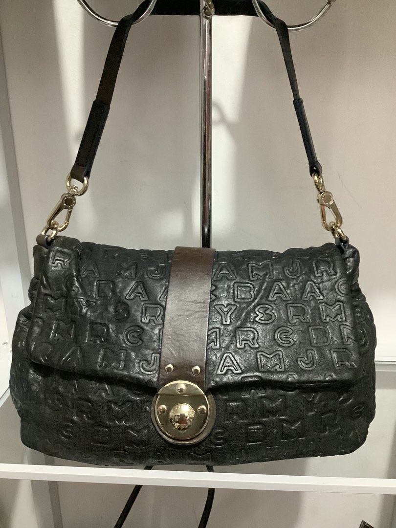 Marc By Marc Jacobs Black Embossed Logo Leather Shoulder Bag, Luxury ...