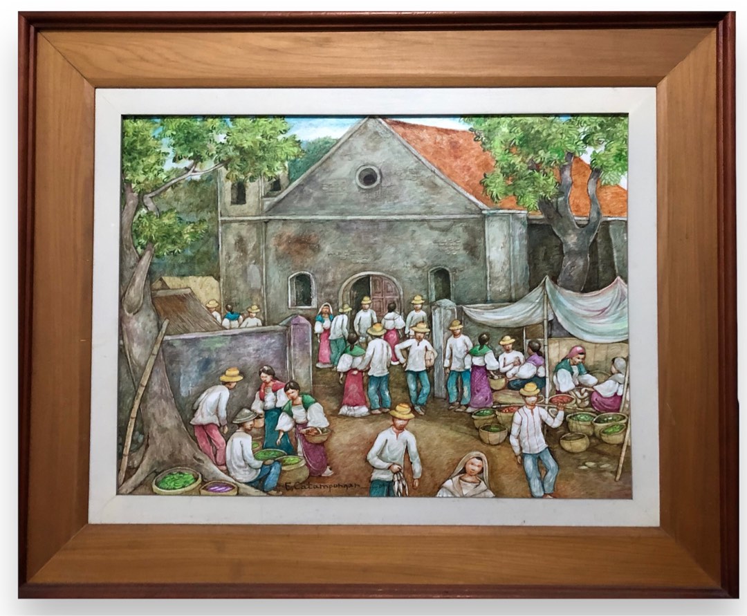 "Market Scene" acrylic painting by E. Catampongan, Hobbies & Toys ...